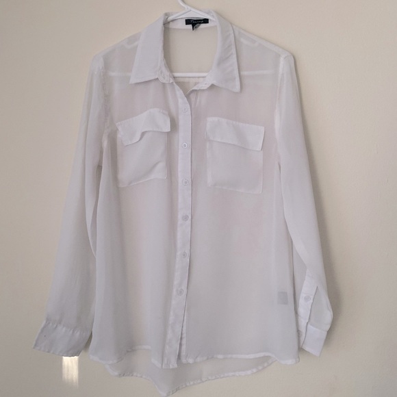 Timing | Tops | Timing White Sheer Button Down Shirt | Poshmark